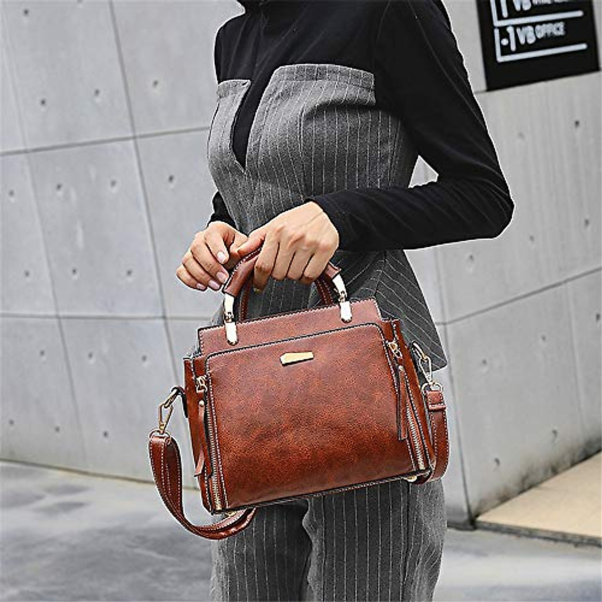 Mn&Sue Vintage SatchelHandbags for Women Shoulder Bag Work Tote Cross Body Messenger Bag (Dark Green)