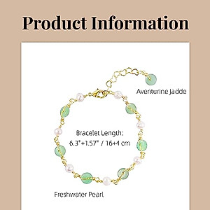 LOOYUUPEE 14K Gold Plated Natural Jade & Pearls Bracelets for Women, Natural Freshwater Pearls Jade Bracelets for Women, Lucky Green Jade Jewelry Chain for Mom Lover Her (14K Gold Plated)