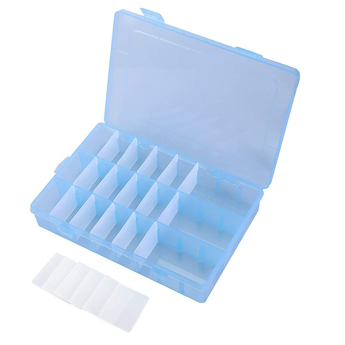 Jewelry Box Organizer Storage, 24 Grids Plastic Jewelry Adjustable Divider Container Detachable Beads Earrings Storage Case(Blue)