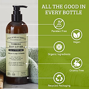 Pharmacopia Verbena Body Lotion - Hydrating Natural Moisturizer with Aromatherapy Benefits - Cruelty-Free Vegan Skin Care - Shea Butter, Aloe Vera, and Jojoba Oil - Lotion for Dry Skin, 16 oz