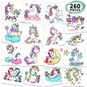 Metker Unicorn, Mermaid (260 PCS) kids waterproof temporary tattoos,children's temporary tattoo toys.Girl face tattoo stickers, girls temporary tattoos