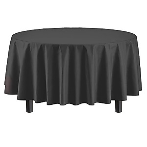 Exquisite 12-Pack Premium Plastic Tablecloth 84in. Round Table Cover - Black