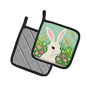 Caroline's Treasures VHA3023PTHD Easter Bunny Rabbit Pair of Pot Holders Kitchen Heat Resistant Pot Holders Sets Oven Hot Pads for Cooking Baking BBQ, 7 1/2 x 7 1/2