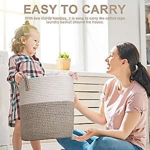 Tanlade 4 Pcs Blanket Basket Tall Woven Rope Laundry Basket 13.7 x 15.7 Inch Baby Nursery Laundry Hamper with Handle for Clothes Towels Toys Storage Hamper Basket for Bathroom Living Room (Brown)