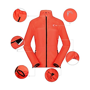 ROWAI Women's Packable Windbreaker Jacket Resistant Cycling Running Jacket Lightweight Windproof Water Orange S