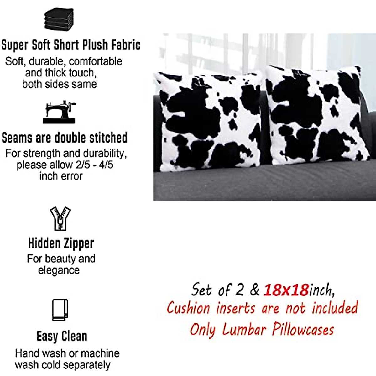 EMKISS Cow Print Blanket and Pillows Set Ultra Soft Cow Throw Blanket Plush Flannel Fleece Warm Cozy Blanket for Adults with 2Pcs Pillows Set for Sofa Couch Travel Camping 50" x 60"