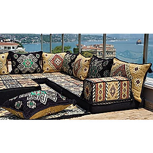 4" Thick L Shaped Floor Couch, Arabic Sofa Seating, Floor Pillow, Sectional Sofa Set, Patio Furniture, Arabic Majlis (L Sofa Full Set, 4'' Thickness (10 cm))