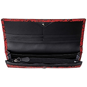 Indenya 2308-03-041 Long Wallet, Bundle Q, Red Deerskin x Black Lacquer, Flower Arabesque Pattern