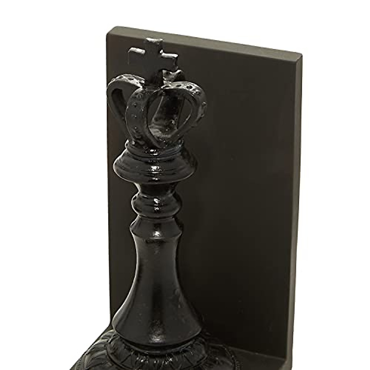 Deco 79 Resin Chess Bookends with King and Queen, Set of 2 5"W, 8"H, Black