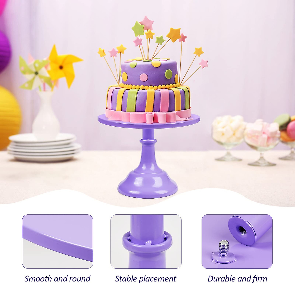 3 PCS Purple Cake Stand Set Round Metal Cake Stands Cupcake Holder Modern Dessert Table Display Set for Wedding Birthday Girls' Party Baby Shower Anniversaries Supplies