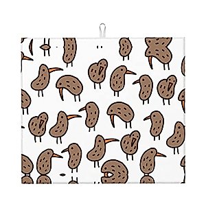 Kiwi Bird Cute Printed Drying Mat For Kitchen Ultra Absorbent Microfiber Dishes Drainer Mats Non-Slip Silicone Quick Dry Pad - 18 X 16inch