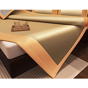 Summer Sleeping Pad Ice Rattan Mat 3 Piece Set (1 Mattress + 2 Pillowcases) Summer Ice Silk Mat Washable Cooler Mattresses (Gray, 59 * 78in/150 * 200cm)