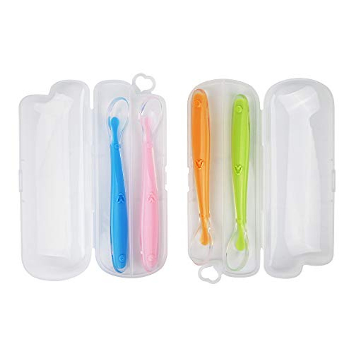 4 Pack Baby Spoons BPA Free Kirecoo Soft-Tip First Stage Silicone Self Feeding Training Spoons with 2 Cases for Infant Baby, Best Infant Set