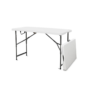AJP Distributors 4 Foot Portable Plastic Folding Table 4FT 48" Half Foldable Heavy Duty Top w/Carry Handle - Indoor Outdoor Backyard Camping Picnic BBQ Party Wedding Dining Office Event Meeting White