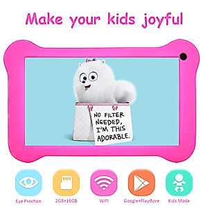 Awlstar Tablet for Kids, Android 9.0 Kids Tablet 2GB +16GB Learning Tablet with 7 inch IPS Eye Protection Screen Dual Cameras WiFi GMS Certified Kids-Proof Children Tablets Parent Control, Pink