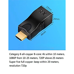 HDMI Extender Over Cat 5e/6, HDMI to RJ45 Ethernet Network Converter 2 Ports, Support 1080 P UP to 30m/98ft, Suitable for HDTV, Set Top Box, DVD, PS4, STB, Projector, Digital Monito