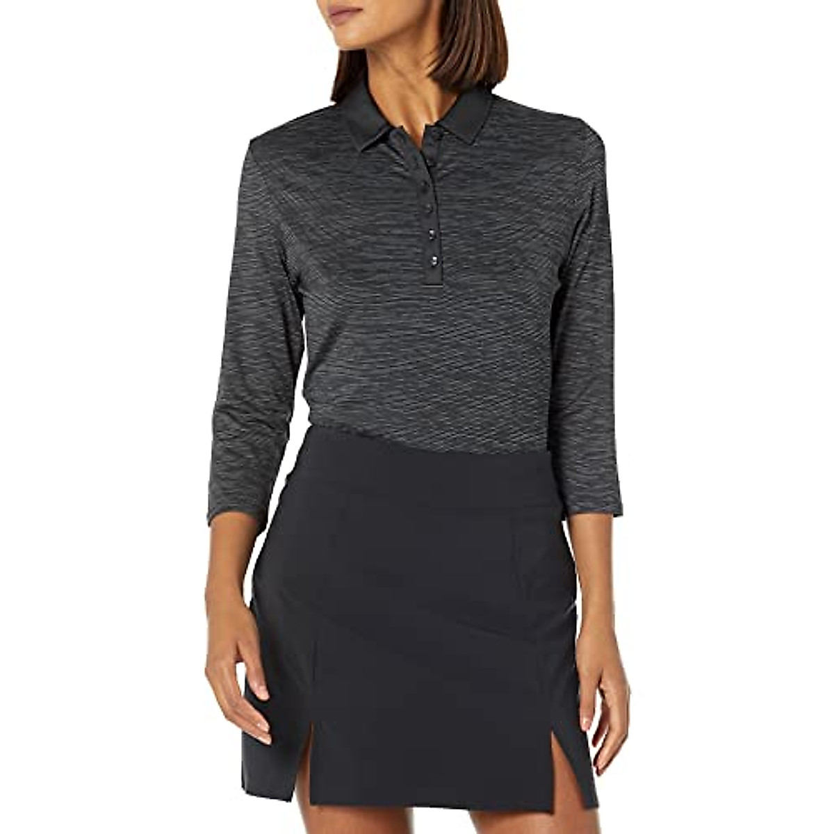 Callaway Women's 3/4 Sleeve Space Dye Golf Polo Shirt, with Swing Tech and Opti-Dri Technology, Stretch, Recycled Fabric, Caviar, Large