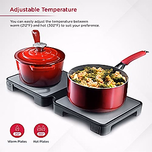 HotMat Connect Food Warmer Tray - Foldable with Silicone and Adjustable Temperature - Modular Compact Warming Plate for Home Dinners, Parties and Buffets - Grey, 2-Dish (1-Pack)