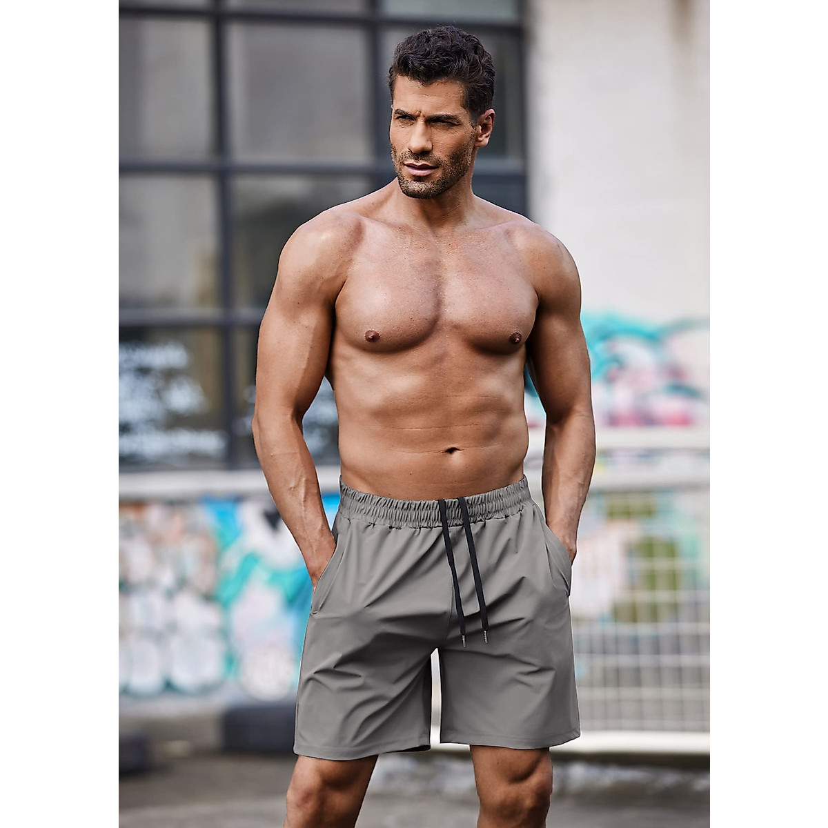 COOFANDY Mens Athletic Shorts 2 Pack Quick Dry Workout Running Shorts Training Jogger with Zipper Pocket Grey/Black, L