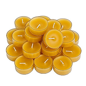 LJQizn 24pcs Natural Beeswax Tealight Candles Handmade Decorative Unscented Pure Beeswax Tea Lights（ Perfect for Birthday Party ,Wedding, Spa, Home Decor)