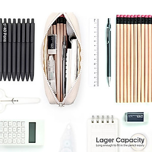 DOBMIT Big Capacity Pencil Case, Pure Color Pen Pouch with Zipper Stationary Storage Bag for Adult Students Officers, Cream White