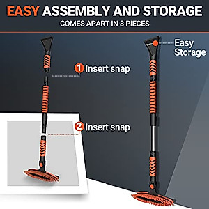 VOLTASK Extendable Snow Brush and Ice Scraper with Squeegee, Extendable Aluminum Handle, Pivoting Brush Head, Ergonomic Foam Grip, 3 in 1 Snow Removal Tool for Car, Truck, SUV