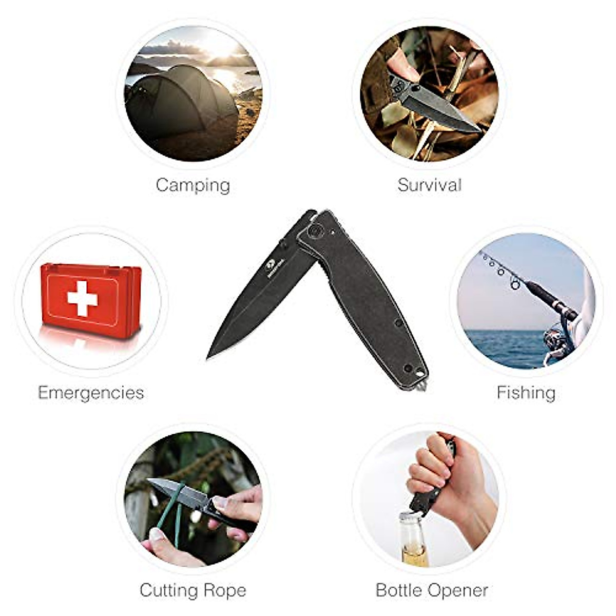 Mossy Oak Folding Pocket Knife - 7 inch EDC Stainless Steel Drop Point Blade Knife - Multi-Functional Tool with Bottle Opener - Liner Lock Handle (Black Stone Wash)