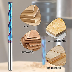 HQMaster Extra Long Spiral Router Bit 1/4 Inch Shank Solid Carbide CNC Router Bit with Nano Blue Coating End Mill for Wood Cut, Carving