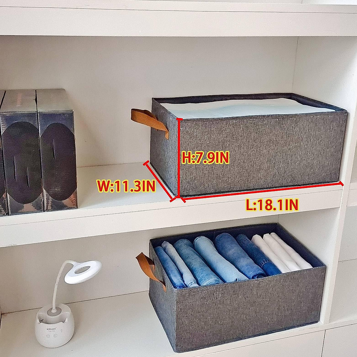 MDybfone Foldable Storage Bin for Shelves,Fabric Storage Basket,Storage Bins Organizer, Storage Boxes for Clothes,Toys,Books,Yarns|Grey