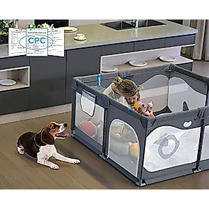 Baby Playpen,Letmudla Playpen with Mat,Upgraded Sturdy Play Pen with Gate,Easy to Assemble Play Yard,Safe Play Pens for Babies and Toddlers with Hand Rings,Outdoor&Indoor Activity Center for Infant