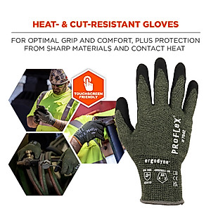 Ergodyne ProFlex 7042 Cut Resistant Work Gloves, ANSI A4, Contact Heat Resistant, Sandy Nitrile Coated Palms, 18g Aramid, Green, Medium US