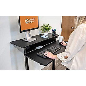 Stand Up Desk Store 48" Crank Adjustable Height Split Level Drafting Table Ergonomic Desk with Monitor Shelf (Black/Black)