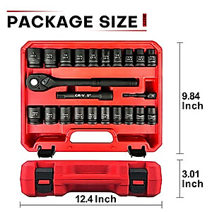 WETT 1/2-Inch Drive Socket Wrench Set, 23 Piece Impact Socket Sets, Shallow SAE/Metric, 13mm-24mm, 7/16"-1", 72 Teeth Quick Release Ratchet, Adapter and Extension Bar