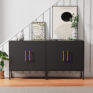 LYNSOM Storage Cabinet with Doors and Shelves, Free Standing Office Cabinet, Modern Wood Buffet Sideboard for Kitchen, Living Room, Bedroom, Hallway, Black