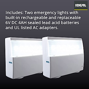 Ideal Security Rechargeable Built-In Battery Operated Emergency Light, White (200 Lumens), Set of 2