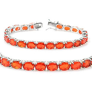 15.60 CT Natural Ethiopian Welo Fire Orange Cut Opal Gems October Birthstone 925 Sterling Silver Tennis Bracelet Gift For Her (rhodium-plated-gold, 8.5)