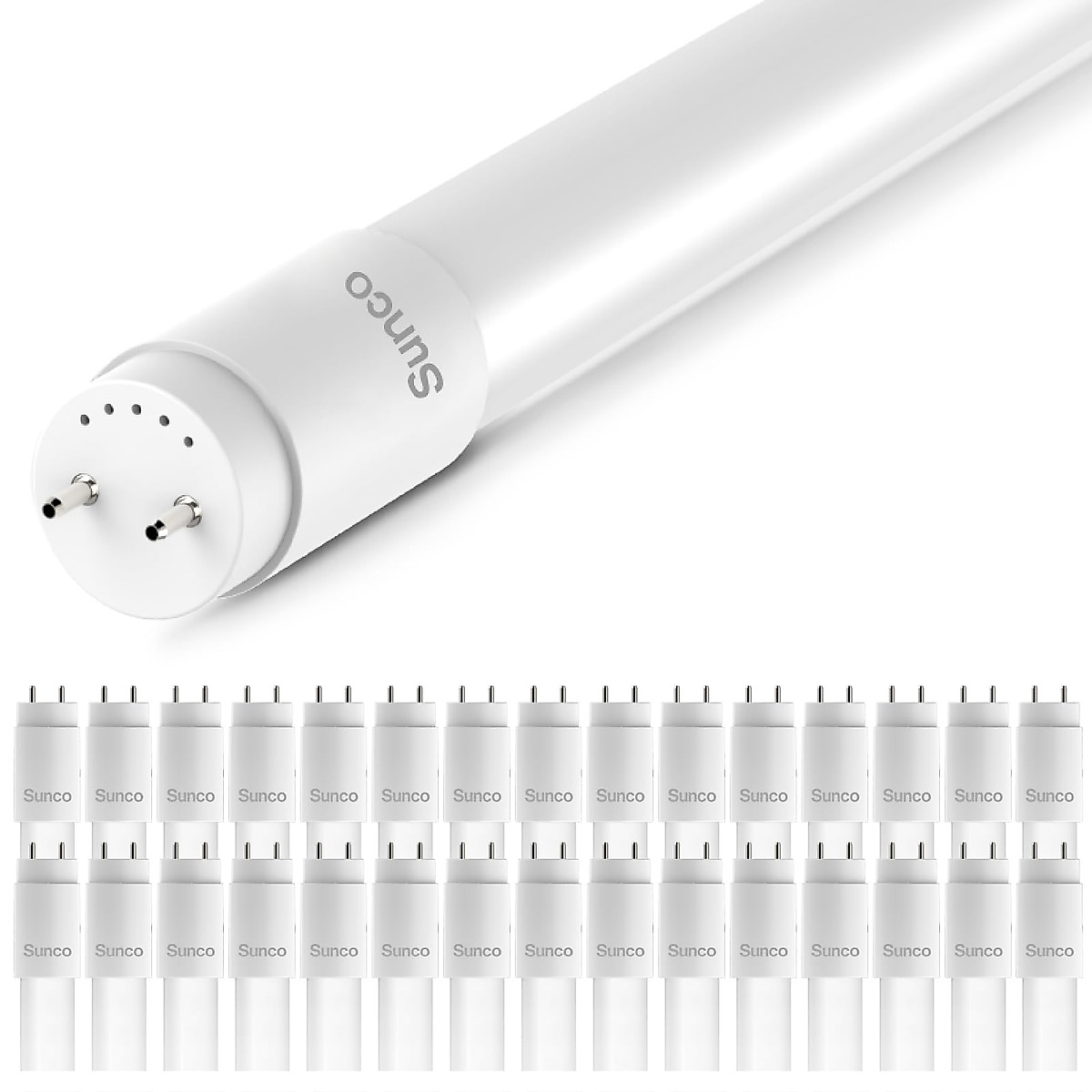 Sunco 30 Pack T8 LED Tubes 4FT Fluorescent Replacement, 48 Inch, 18W, 2200LM, 5000K Daylight, Single Ended Power, Type B, Ballast Bypass, Frosted Lens UL