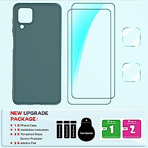 LeYi for Samsung Galaxy A12 Case, Samsung A12 Case with [2 Pack] Tempered Glass Screen Protector & Camera Lens Protector, Liquid Silicone Soft Microfiber Liner Cover Case for Galaxy A12, Green