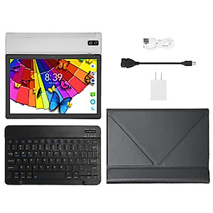 2 in 1 Tablet, 10 inch Android 11.0 Tablet with Wireless Keyboard, IPS Touch Screen, 8GB RAM 128GB ROM, Octa Core CPU, 5+13MP Dual Cameras, 2.4G/5G WiFi, BT5.0, 4G LTE Tablet PC (Silver)