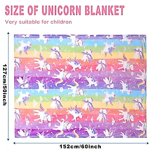 Glow in The Dark Blanket Unicorns Gifts for Girls Birthday Gift Halloween Super Cute Soft Cozy Rainbow Unicorn Star Flannel Luminous Magic Throw Thanksgiving Decor 50"x60"