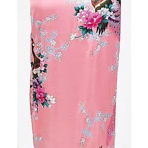 Heone Japanese Long Kimono Satin Peacock Printed Lightweight Cardigan Jacket Coat Loose Yukata Cloak Bathrobe Tops folding fans Tabi Socks Set(Coralred XL-5XL)