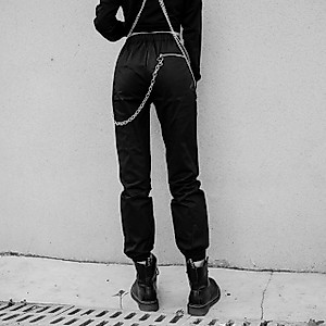 Vekline Women's Drawstring Sprot Casual Long Pocket Baggy Cinch Print Pants, Z Negro, Medium