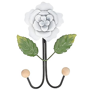 Zerodeko Wall Hanger Wall Mounted Rose Hook Entryway Iron Key Holder Wall Hanging Double Clothes Hook Door Back Hook Bathroom Towel Hook for Bags Hat Jackets White Decorative Rose Iron Hooks