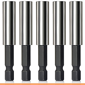 TEKPREM 1/4" Strong Magnetic Extension Bit Holder, 5 Pack Hex Shank Screwdriver Bit Driver Set with Portable Case for Holding Screwdriver Bits and Screws