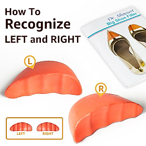 Dr. Shoesert Shoe Filler Inserts for Loose Shoe, Toe Cushion Fillers Make Shoes Fit, Half-Size Insoles Adjust Shoe Too Big for High Heels, Dress Shoes, Casual, Flats 2 Pairs (Orange - Round)