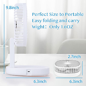 DEPOZA 7 Inch Travel Fan, Portable Folding Desk Fan with 3 Speeds, 185° Rotation, Battery Operated & Rechargeable, Quiet Small Table Fan for Bedroom, Office