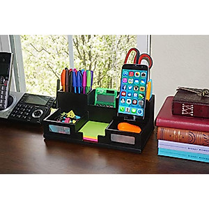 Victor Wood Desk Organizer with Smart Phone Holder, Midnight Black, 9525-5