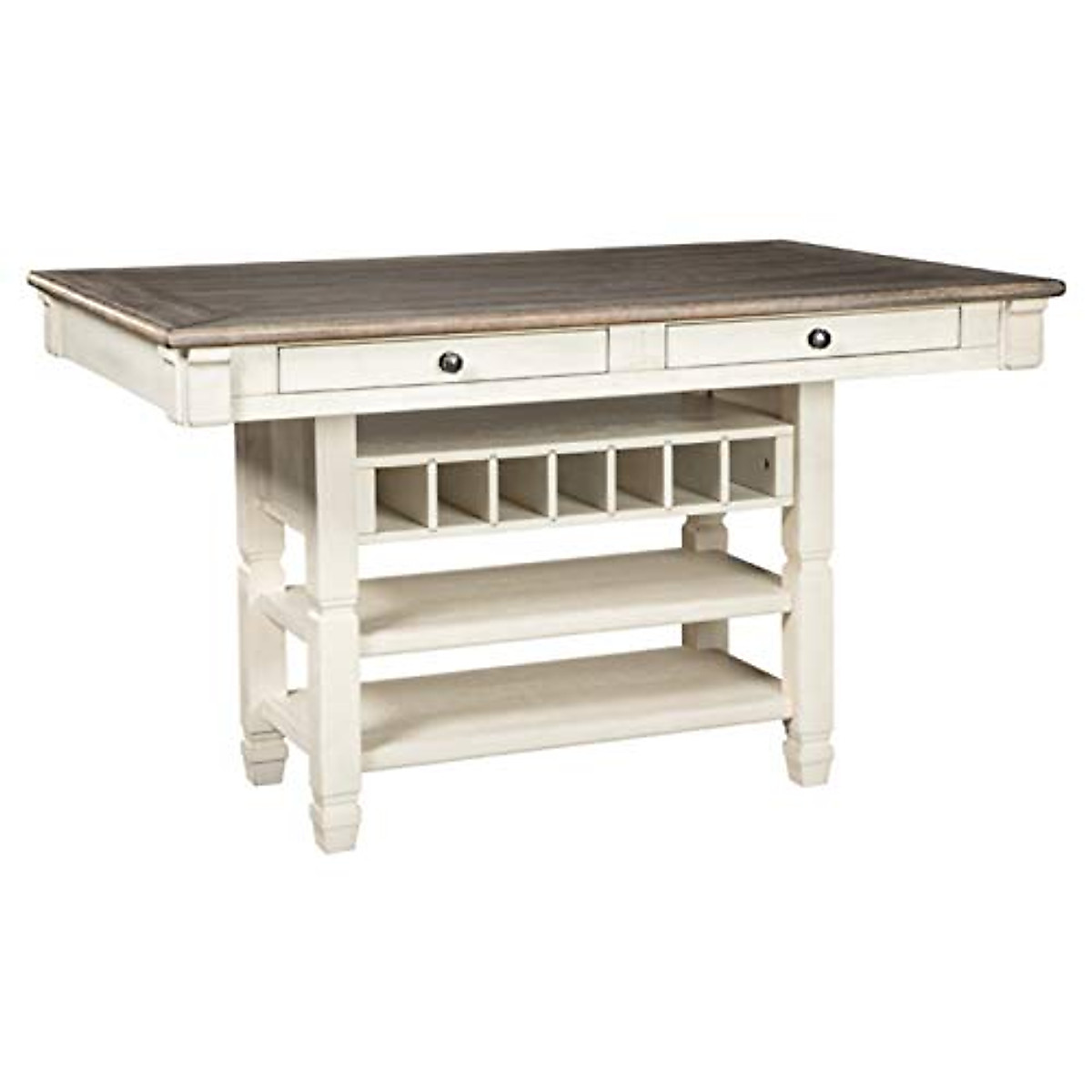 Signature Design by Ashley Bolanburg Farmhouse Counter Height Dining Room Table, White & Brown