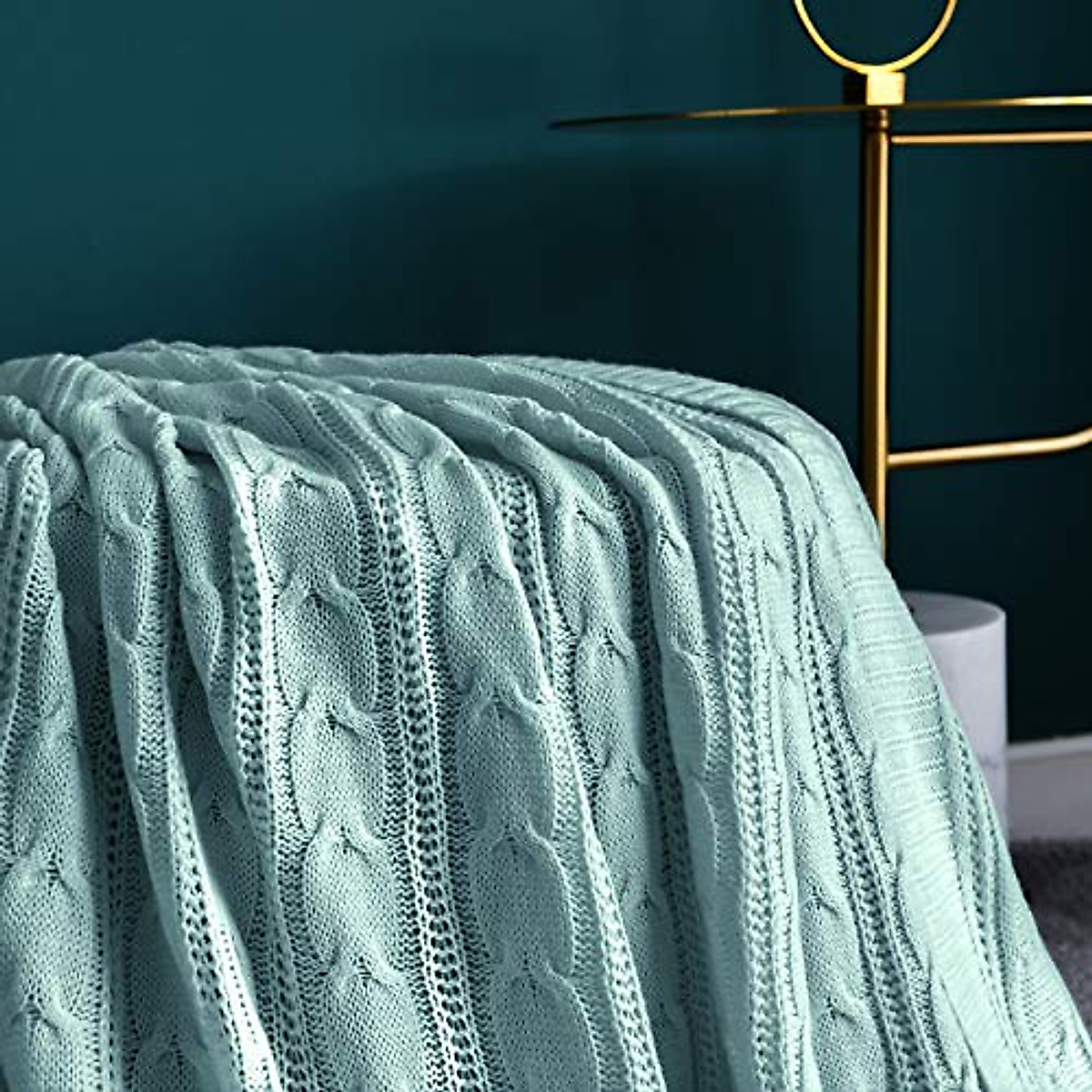 jinchan Throw Blanket Teal Lightweight Cable Knit Sweater Style Year Round Indoor Outdoor Travel Accent Throw for Sofa Comforter Couch Bed Recliner Living Room Bedroom 50x60 Inch