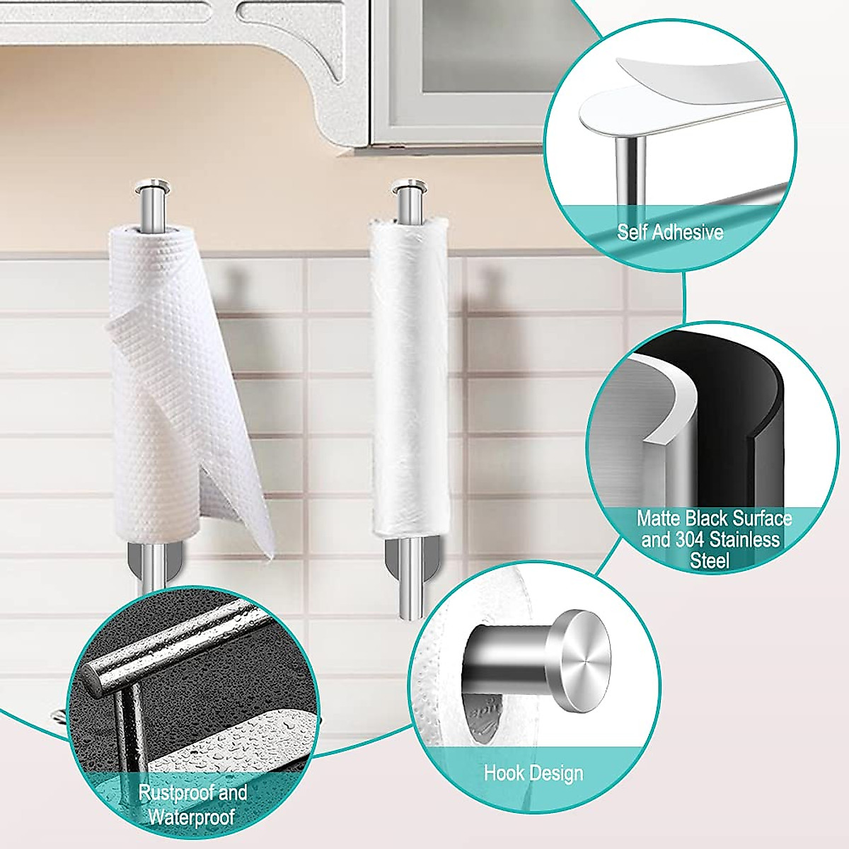 MGahyi Paper Towel Holder Wall Mount, Self Adhesive Or Drilling Under Cabinet Kitchen, 13.2 inch Stainless Steel Paper Towel Roll Rack, Towel Roll Hanger for Bathroom(Rectangle-Silver)